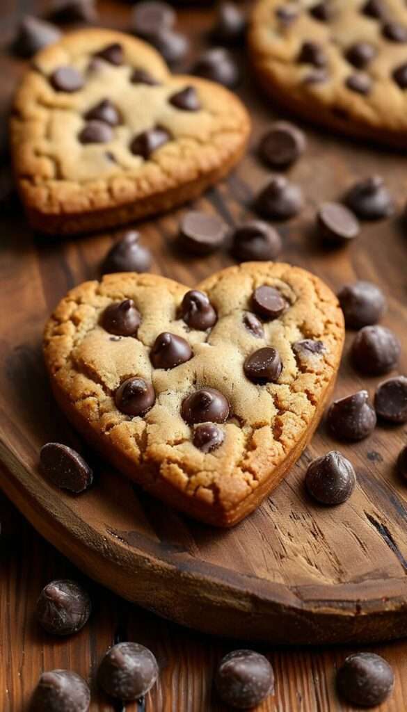 Cookies aux pépites de chocolat en forme de cœur fondants